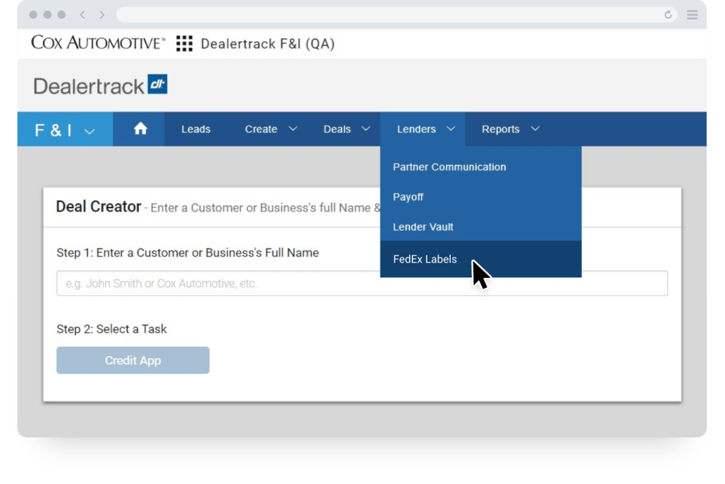 Dealertrack: How to create FedEx Labels from Dealertrack